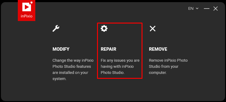 How to run the repair option? – inPixio