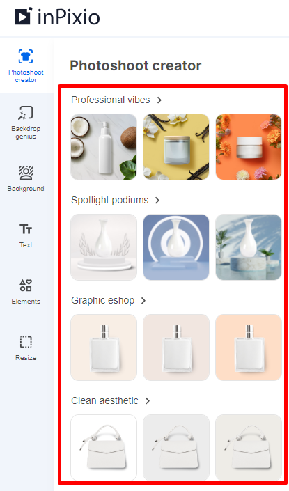 How to use the photoshoot creator tool in inPixio Online Photo Editor ...