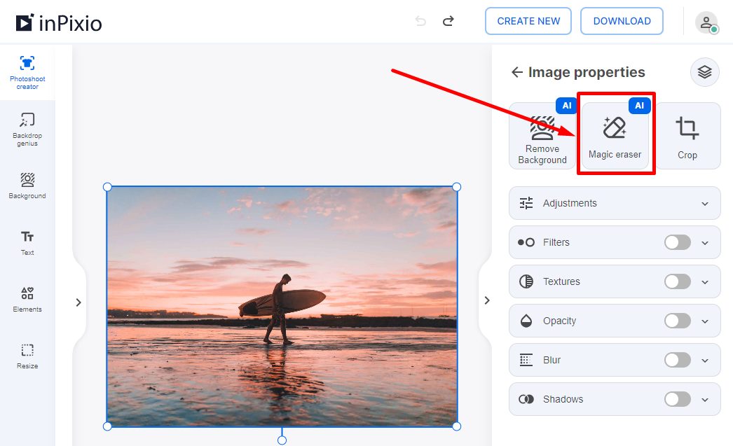 How to use the Magic Eraser tool in inPixio Online Photo Editor inPixio
